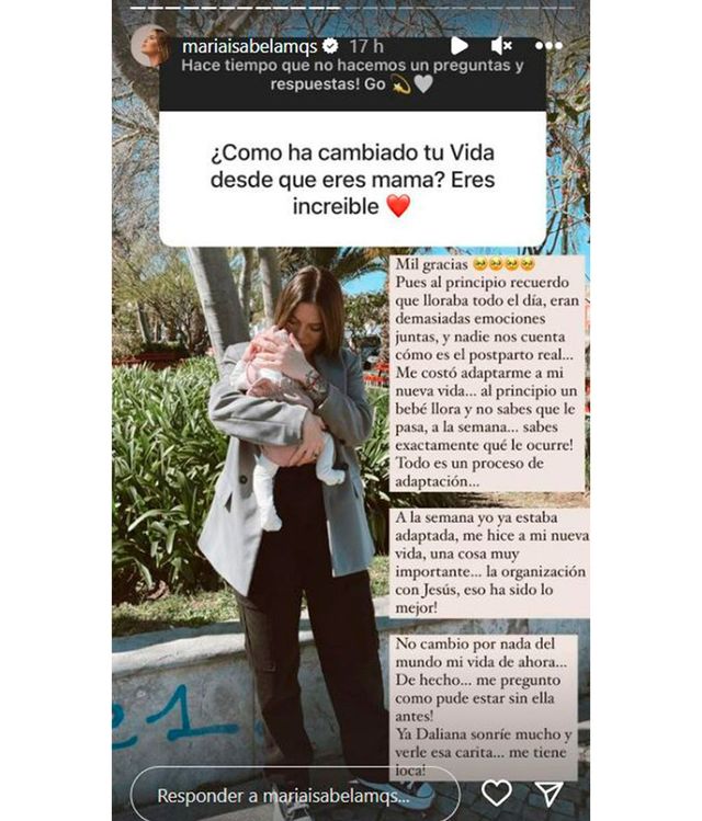 María Isabel habla de la realidad posparto tras el nacimiento de ...