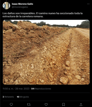 Denuncian una obra que ha destrozado parte de una calzada romana en León