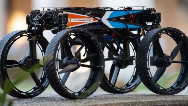 Un robot transformer que vuela y anda para rescates