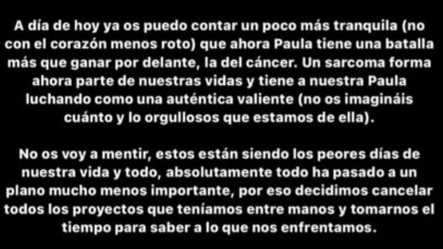 Sara Cisneros comunica que su hermana Paula tiene cáncer: es un sarcoma