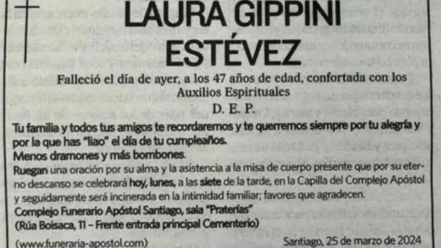 La esquela de una mujer de Santiago sorprende por su buen humor