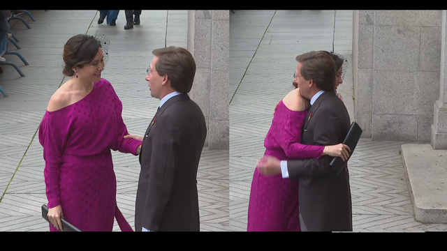 Isabel Díaz Ayuso llega a la boda de Almeida y se funden en un abrazo