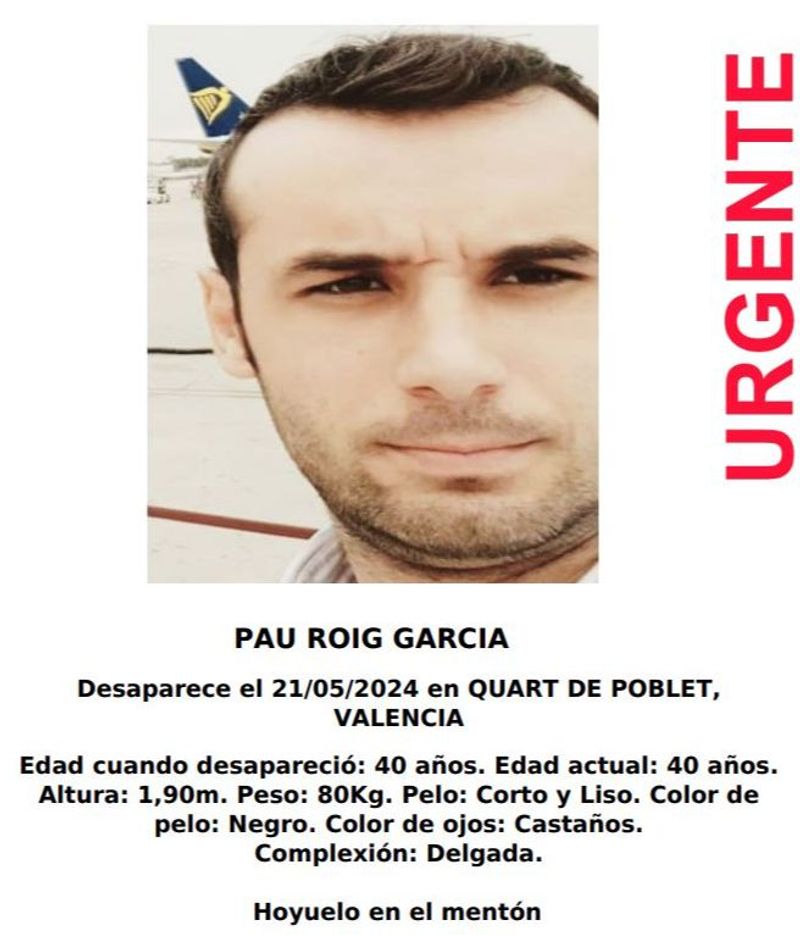 Buscan a Pau Roig, un joven de 35 años desaparecido en Quart de Poblet