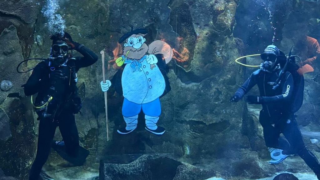 Olentzero se sumerge entre tiburones en el Aquarium de San Sebastián en ...